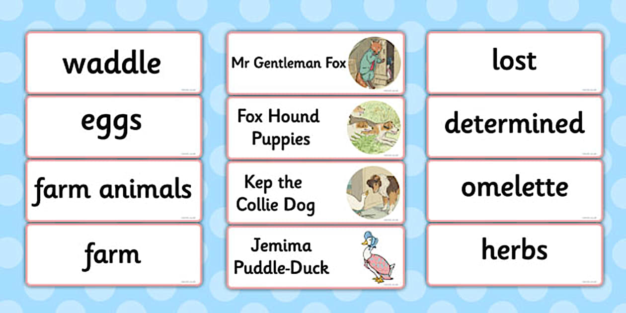 Cursive The Tale of Jemima Puddle-Duck Word Cards (Beatrix Potter)