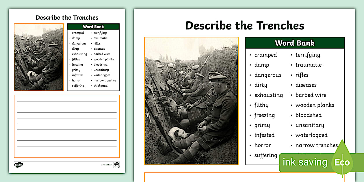 Describe the Trenches Writing Activity (teacher made)