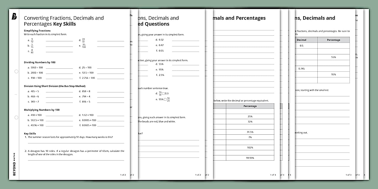 Converting between Fractions, Decimals & Percentages | KS3