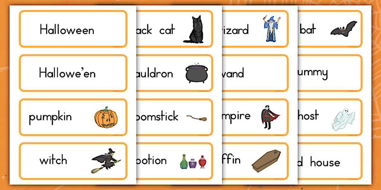Halloween Vocabulary Cards - ESL Halloween Words - Twinkl