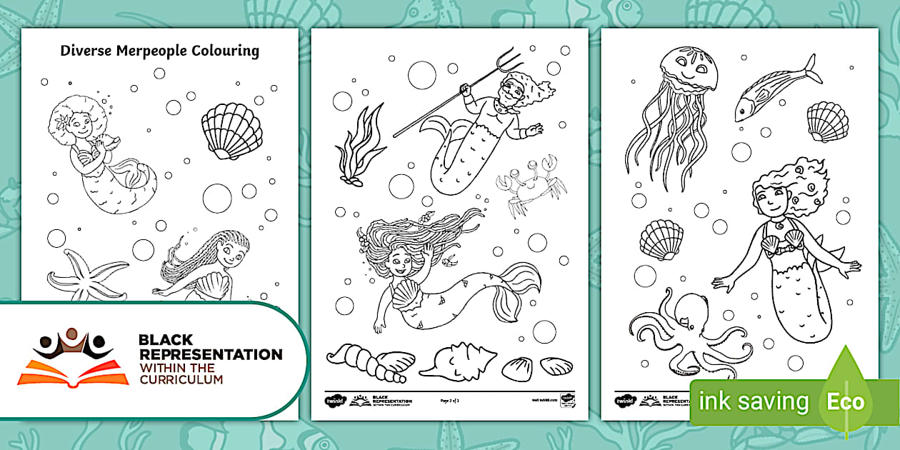 KS1 Diverse Merpeople Colouring Sheets - Twinkl