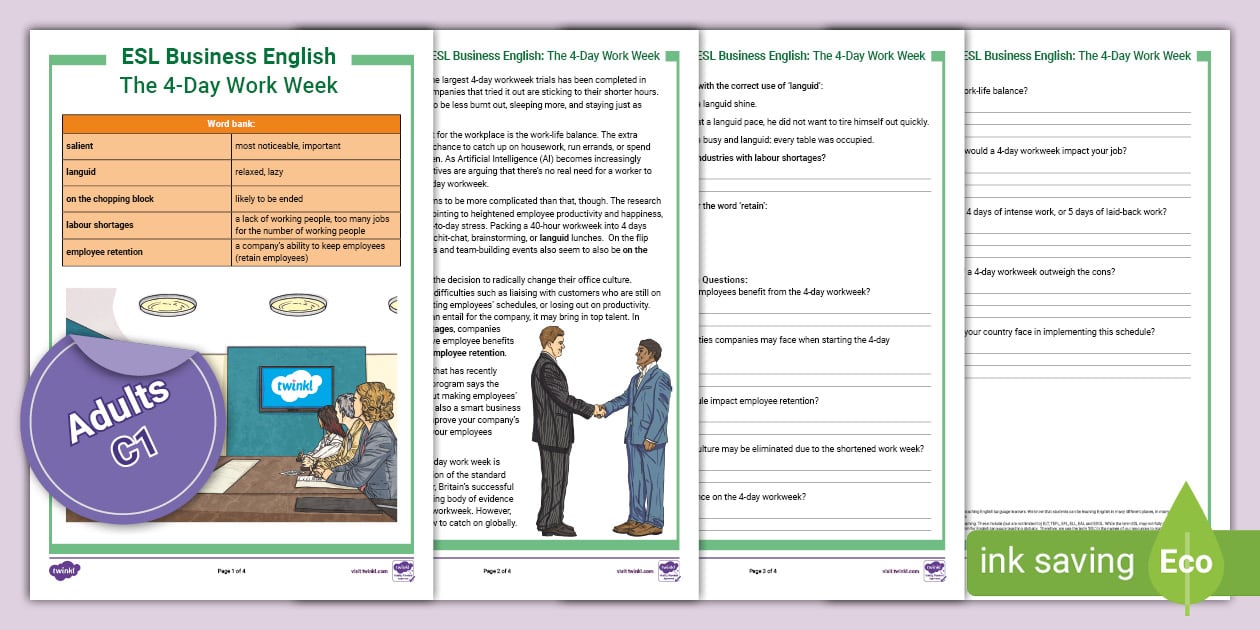 4 day workweek Twinkl Advanced Reading Comprehension