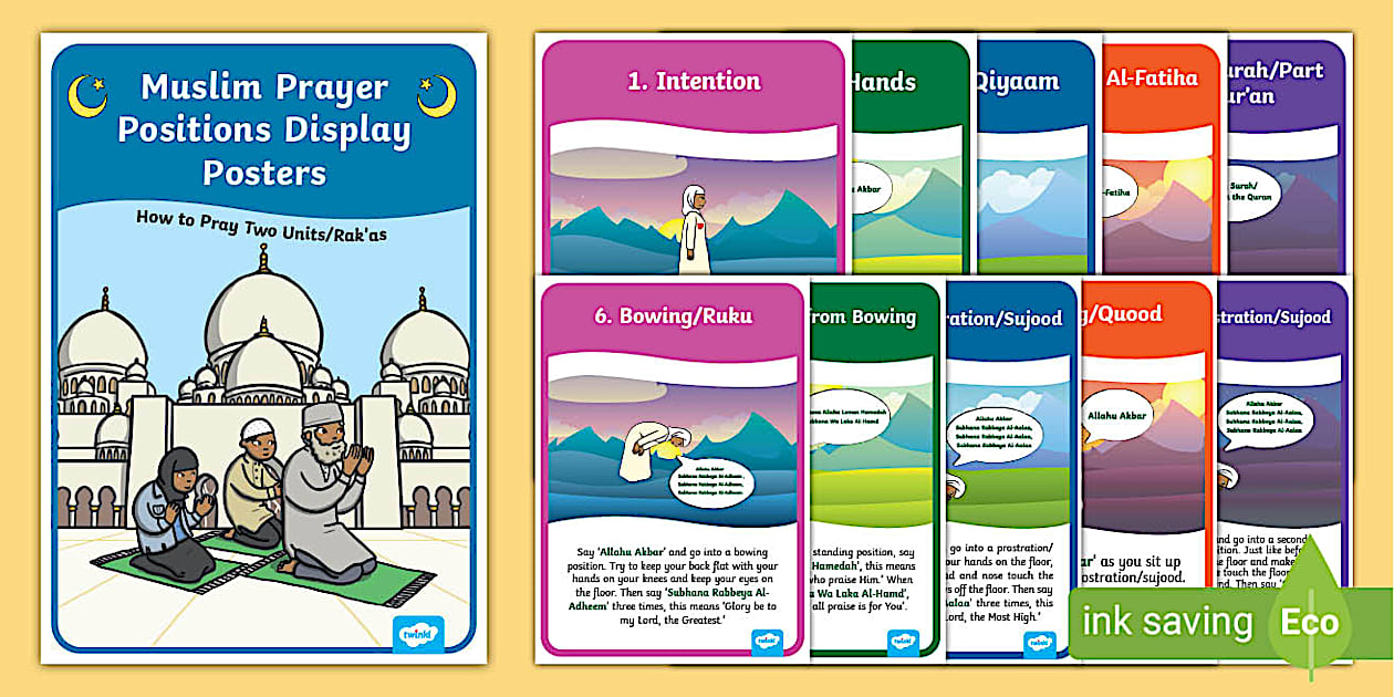 Muslim Prayer Positions Display Posters (Girl) - Twinkl