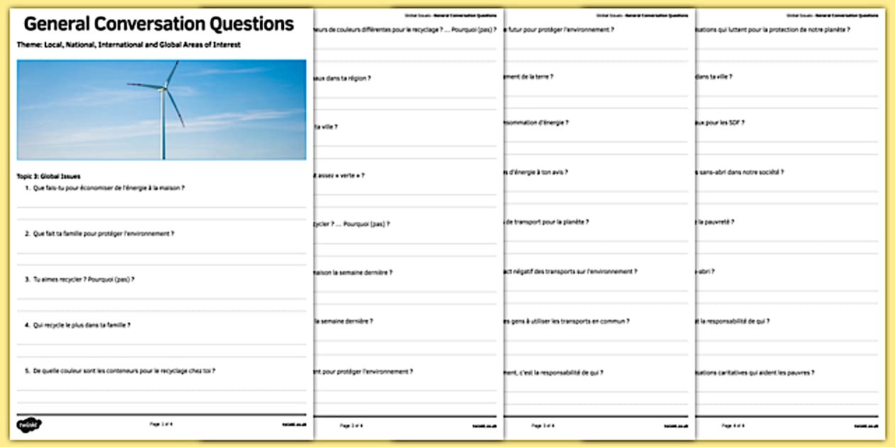 Black and White Global Issues Themed General Conversation Questions ...