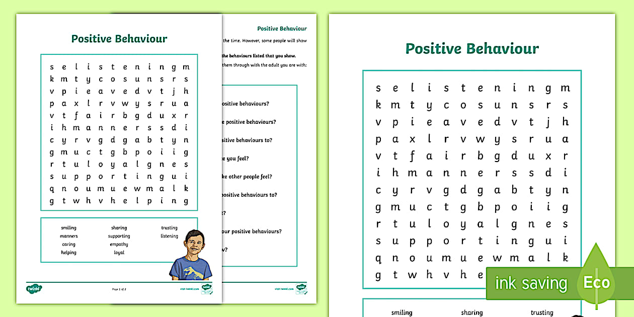 Positive Behavior Word Search Worksheet / Worksheet - Twinkl