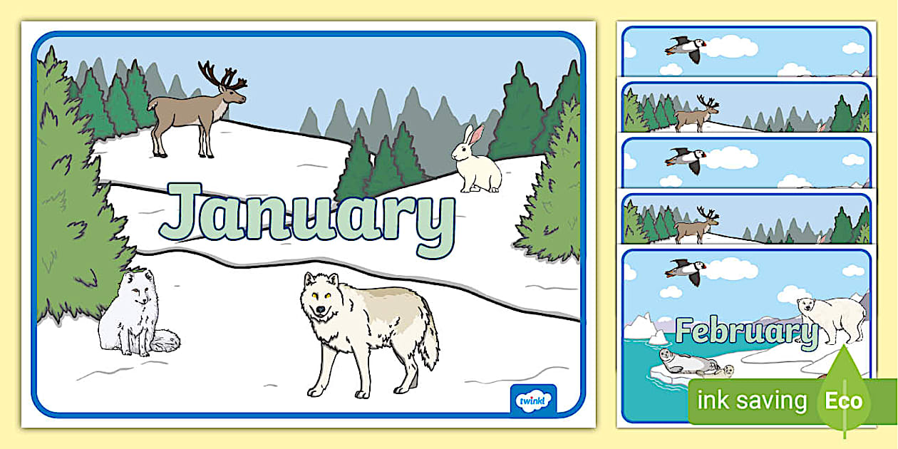 Arctic Themed Months of the Year Display Posters - Twinkl