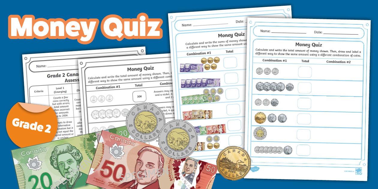 Grade 2 Canadian Money Written Assessment and Rubric