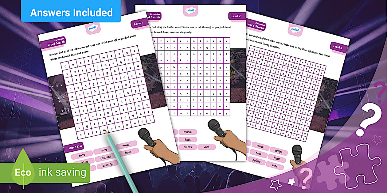 Eurovision Word Search Pack - Puzzles for Kids - Twinkl