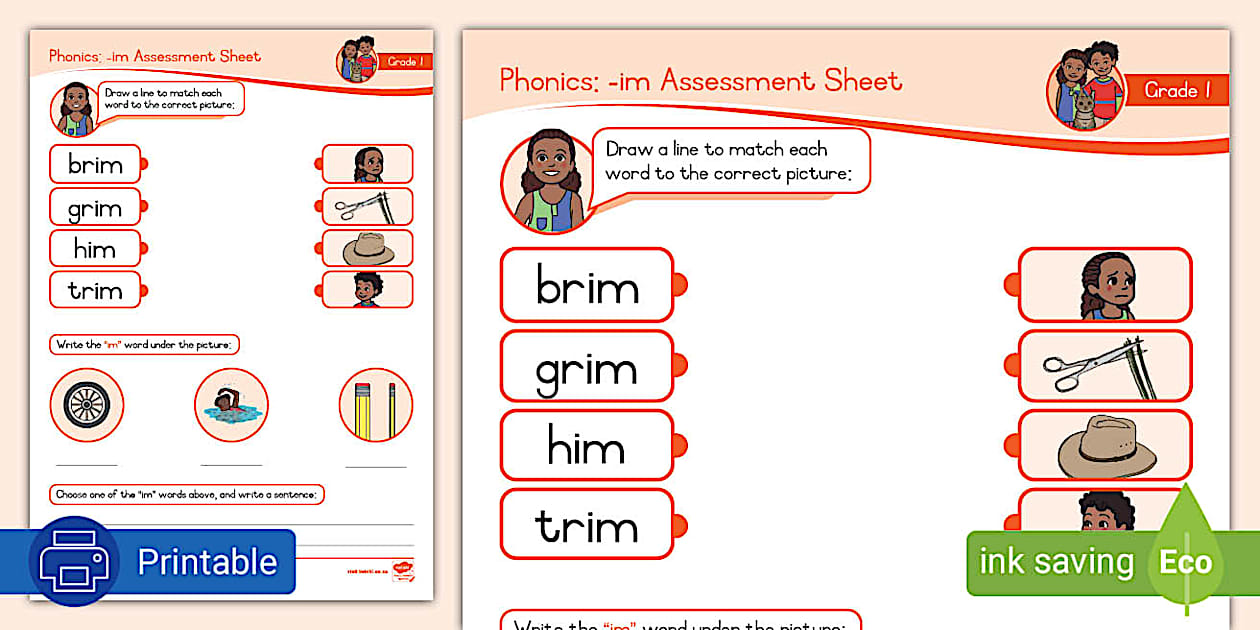 Grade 1 Phonics: -im Assessment Sheet
