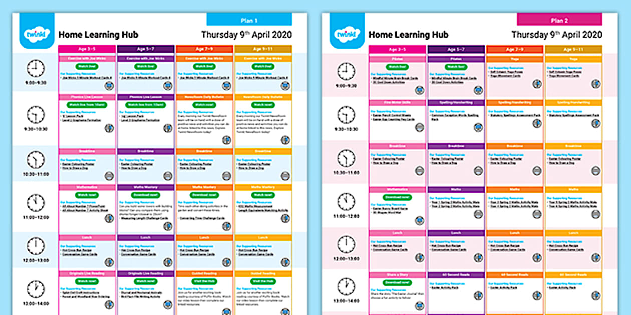 Home Learning Hub Daily Plan Thursday 9th April - Twinkl