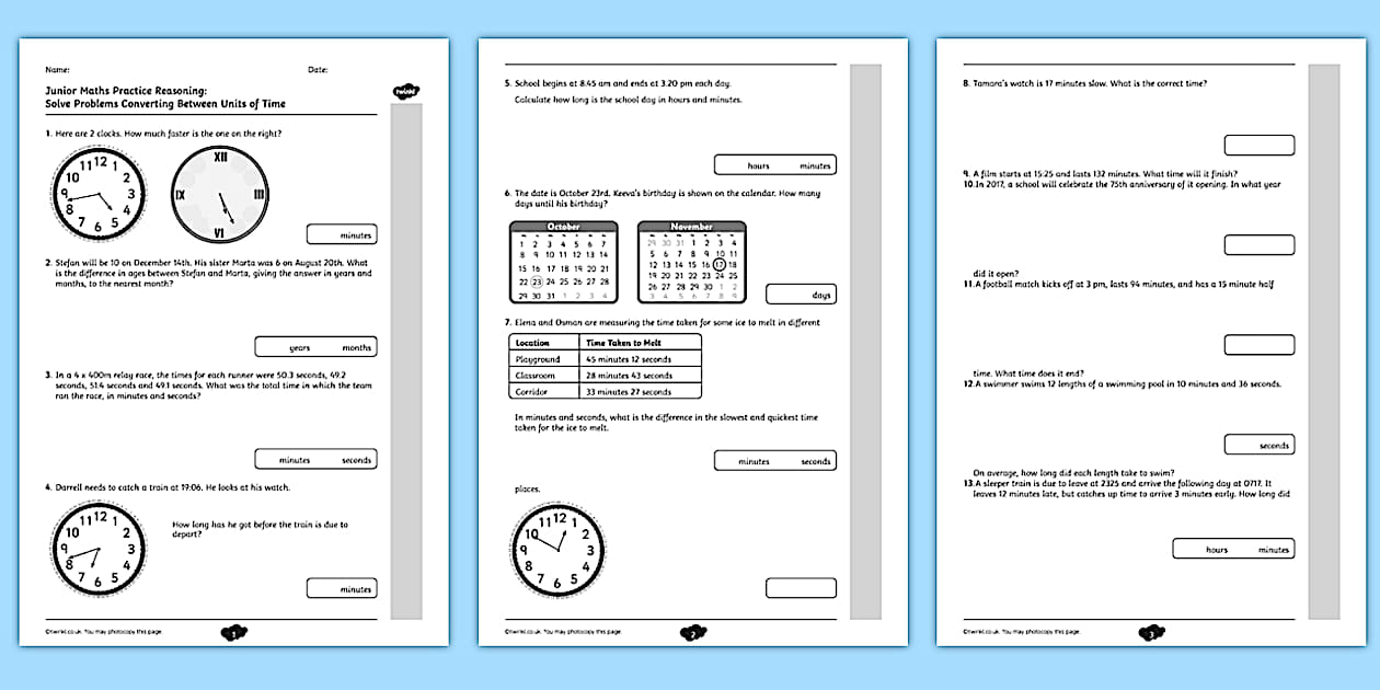 Editable Solve Problems Converting Between Units of Time Junior ...