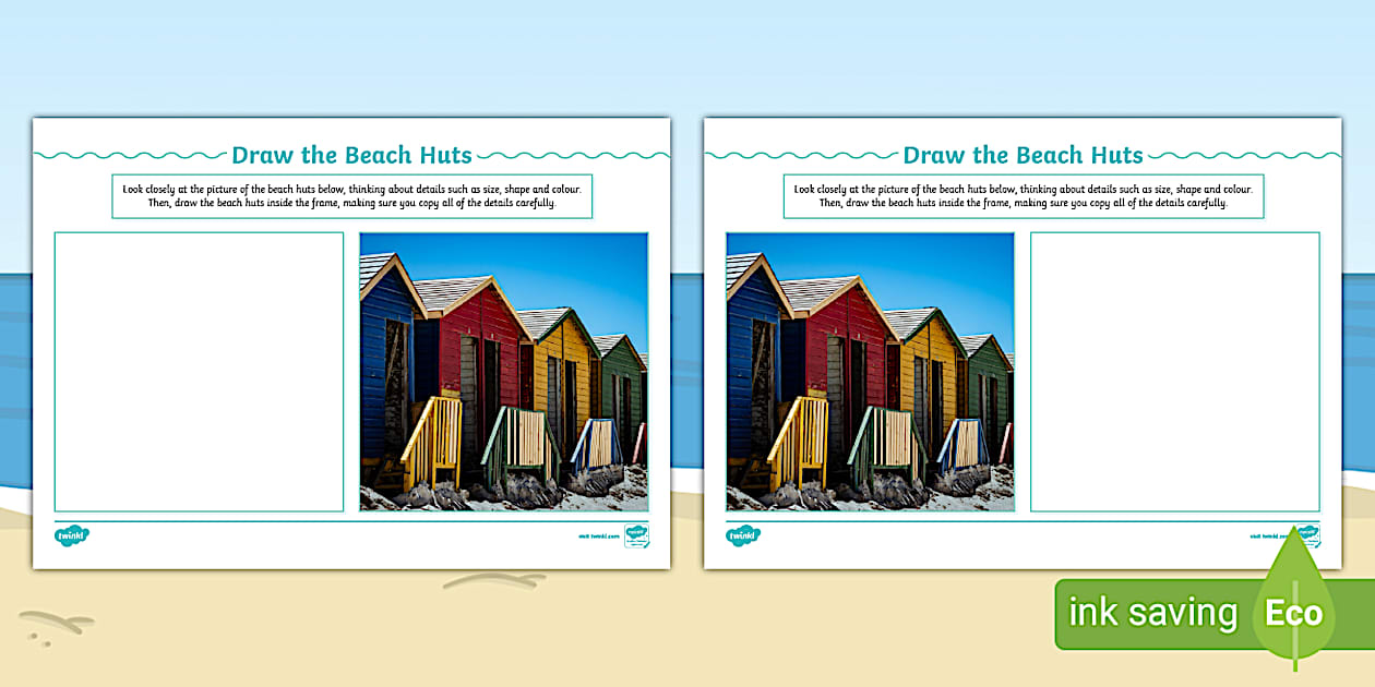 Draw the Beach Huts Worksheet (teacher made) - Twinkl