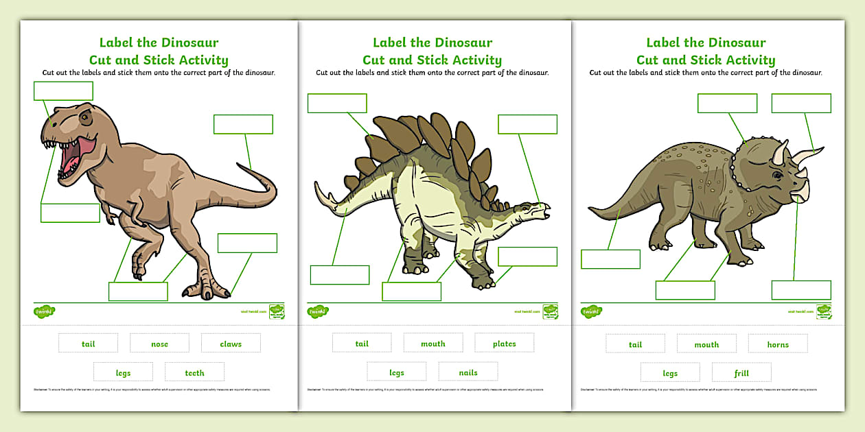 Label the Dinosaurs Cut and Stick Activity - KS1 - Twinkl