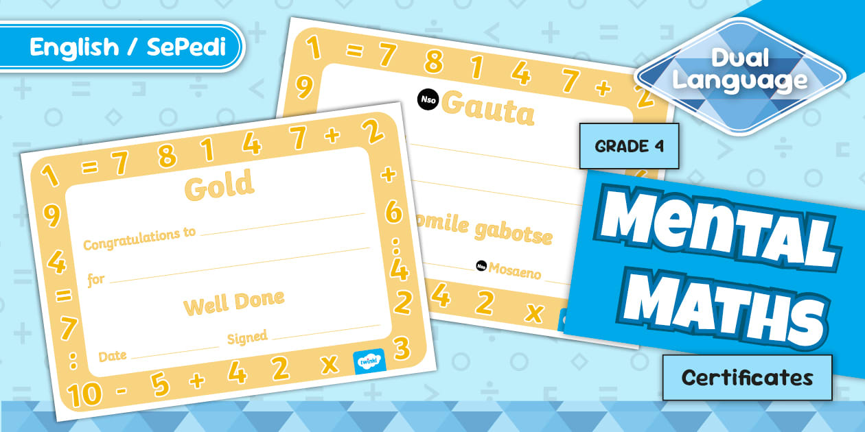 Grade 4 Maths - Term 1 – Mental Maths Certificates – Sepedi
