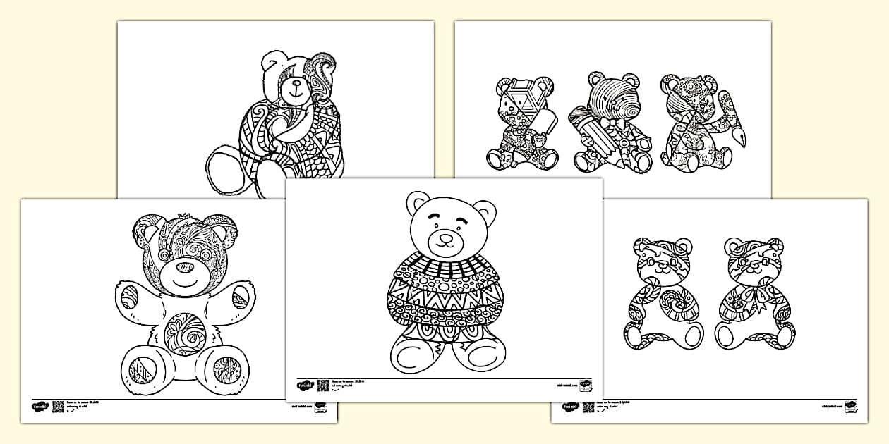 Teddy Bears Mindfulness Colouring Pages - Twinkl - KS1