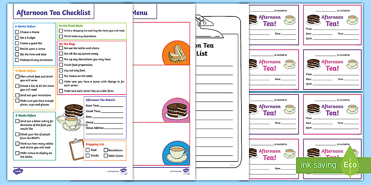 Afternoon Tea Activity - Tea Party Planning Checklist