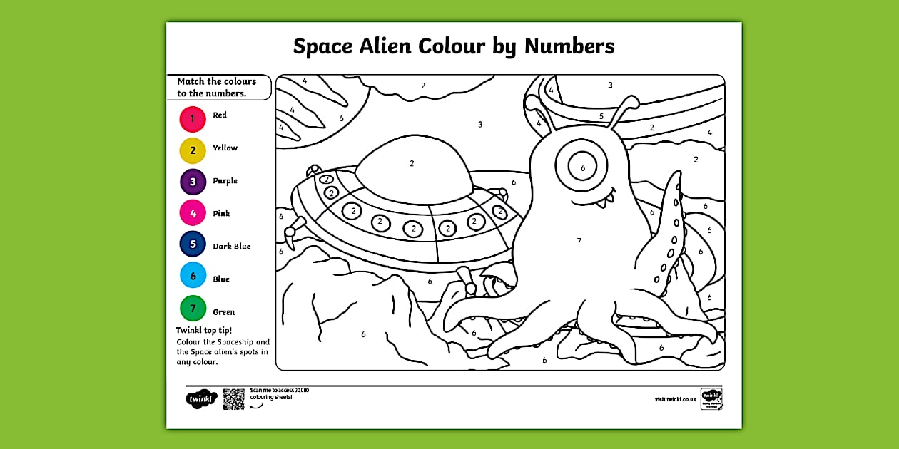Space Alien Colour-by-Number Activity | Twinkl | KS1