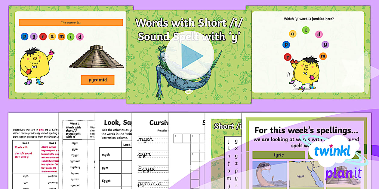 PlanIt Y3 Term 2A W1: Short /i/ spelt using 'y' Spelling Pack