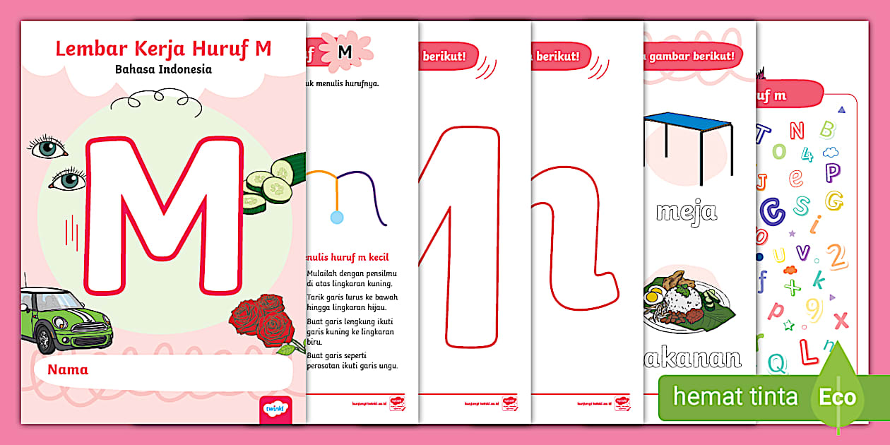 Booklet Menulis Huruf Alfabet 'M' Bahasa Indonesia - Twinkl