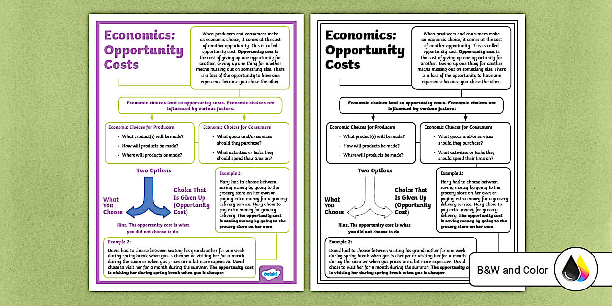Economics: Opportunity Costs Poster for 6th-8th Grade