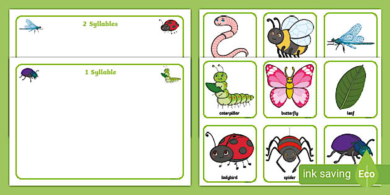 Minibeast-Themed Syllables Sorting Activity (teacher made)