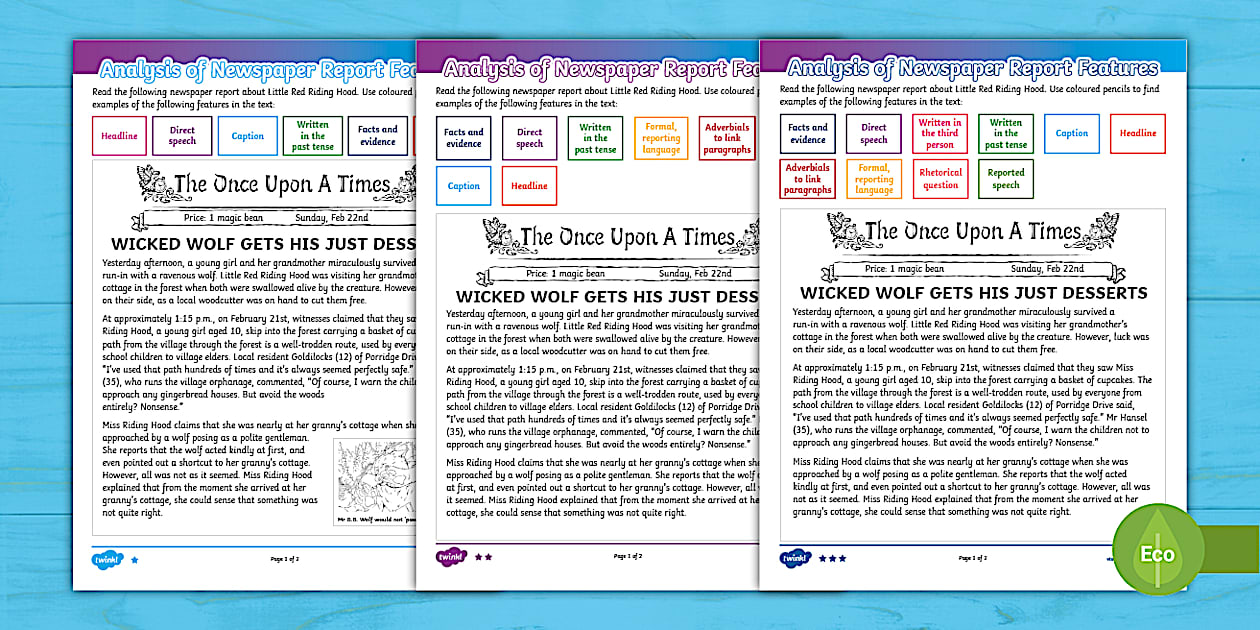 Recognizing the Features of a Newspaper Report - Twinkl