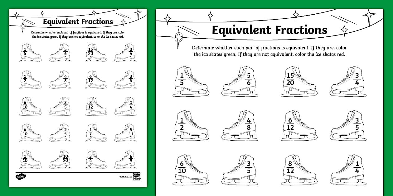 Third Grade Equivalent Fractions Winter Worksheet - Twinkl