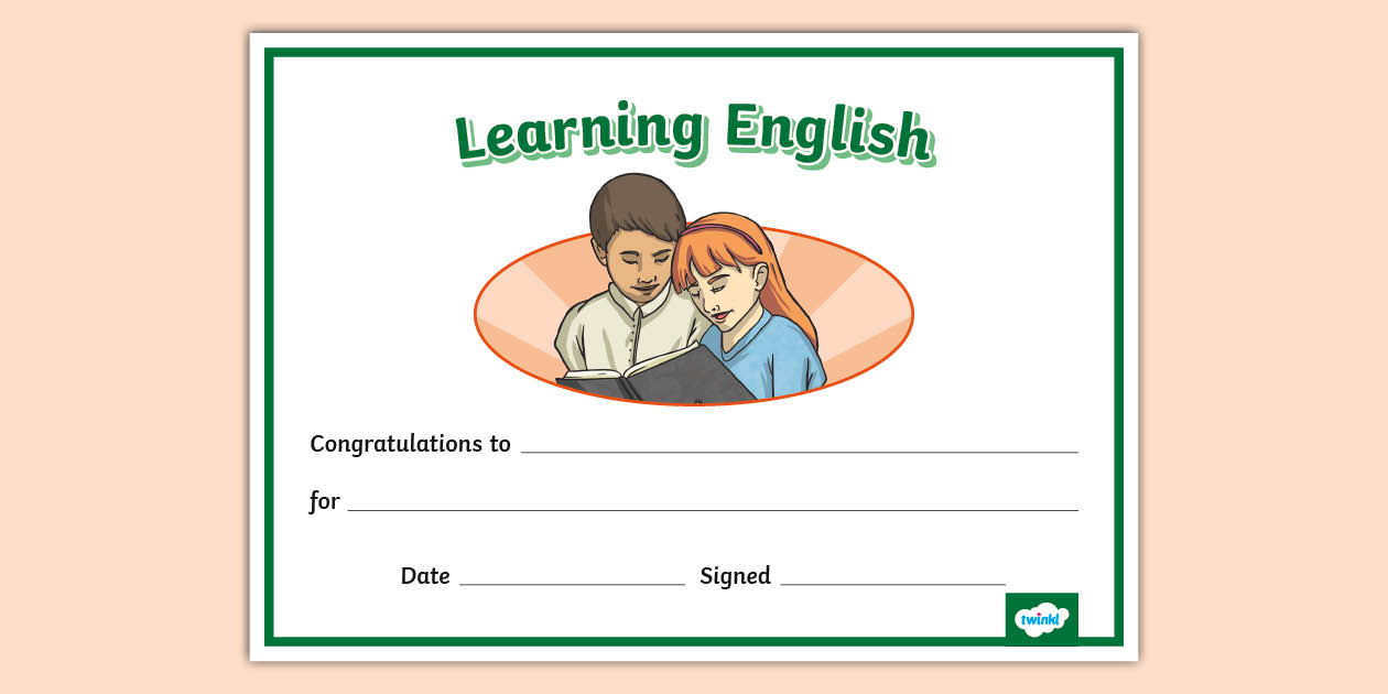 Learning English Certificate - MFL Certificate - Twinkl