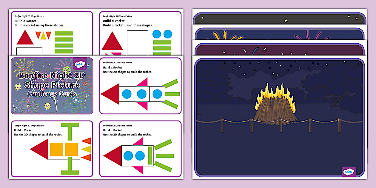 Bonfire Night 2D Shape Picture Challenge Cards - Twinkl
