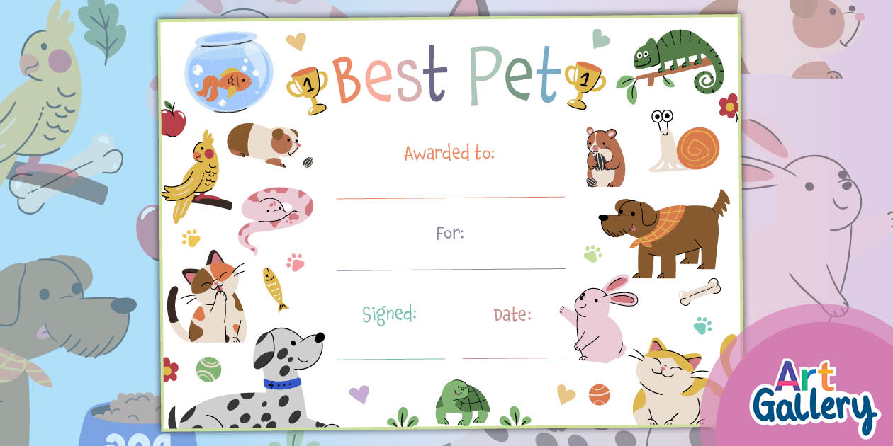 Best Pet Certificate - Twinkl