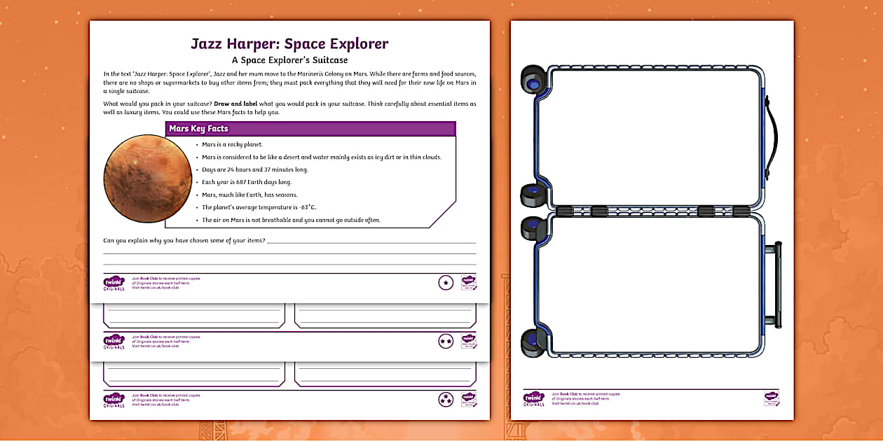 Black and White Packing a Space Explorer's Suitcase Worksheet (Jazz Harper: