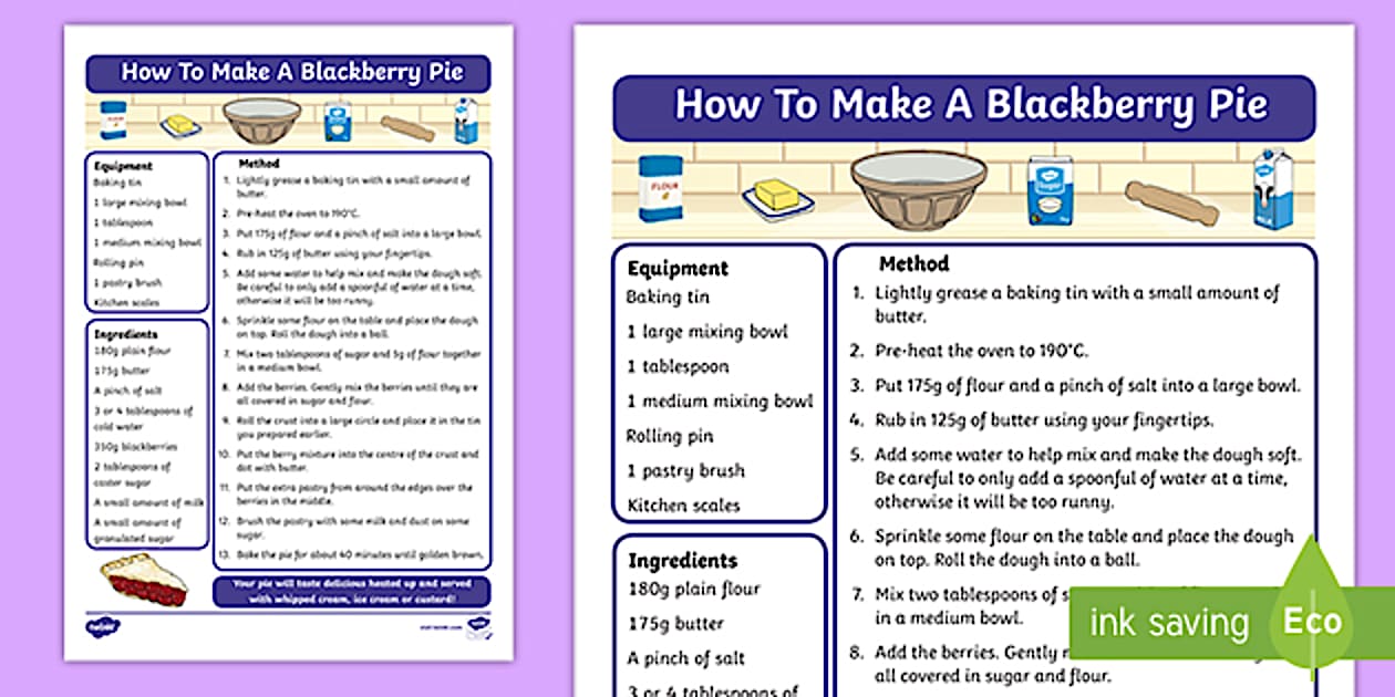 Blackberry Pie Recipe (teacher made) - Twinkl