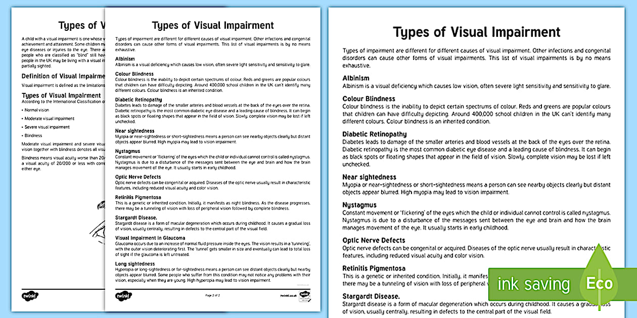 Editable Types of Visual Impairment Adult Guidance - Twinkl