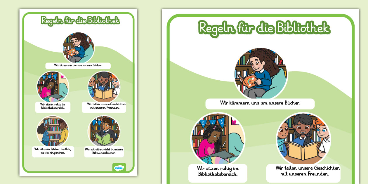 Regeln für die Bibliothek - Schild (teacher made) - Twinkl