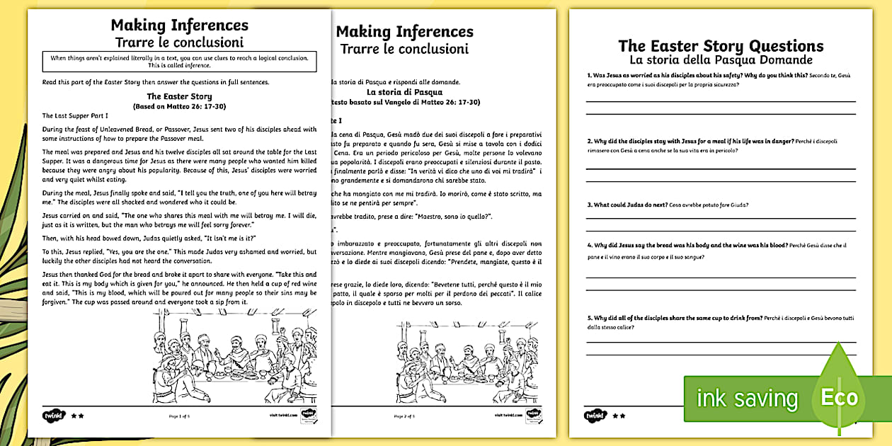 KS2 Easter Story Inference Differentiated Worksheet / Worksheets