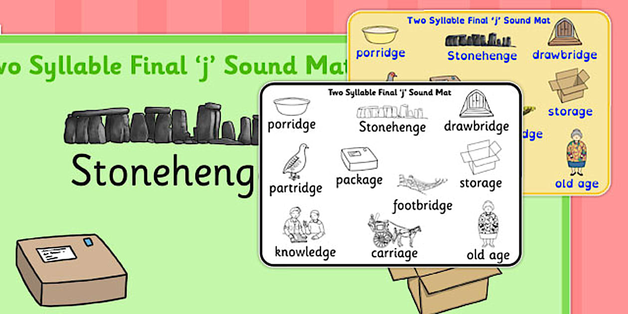 Black and White Two Syllable Final 'J' Sound Word Mat 2