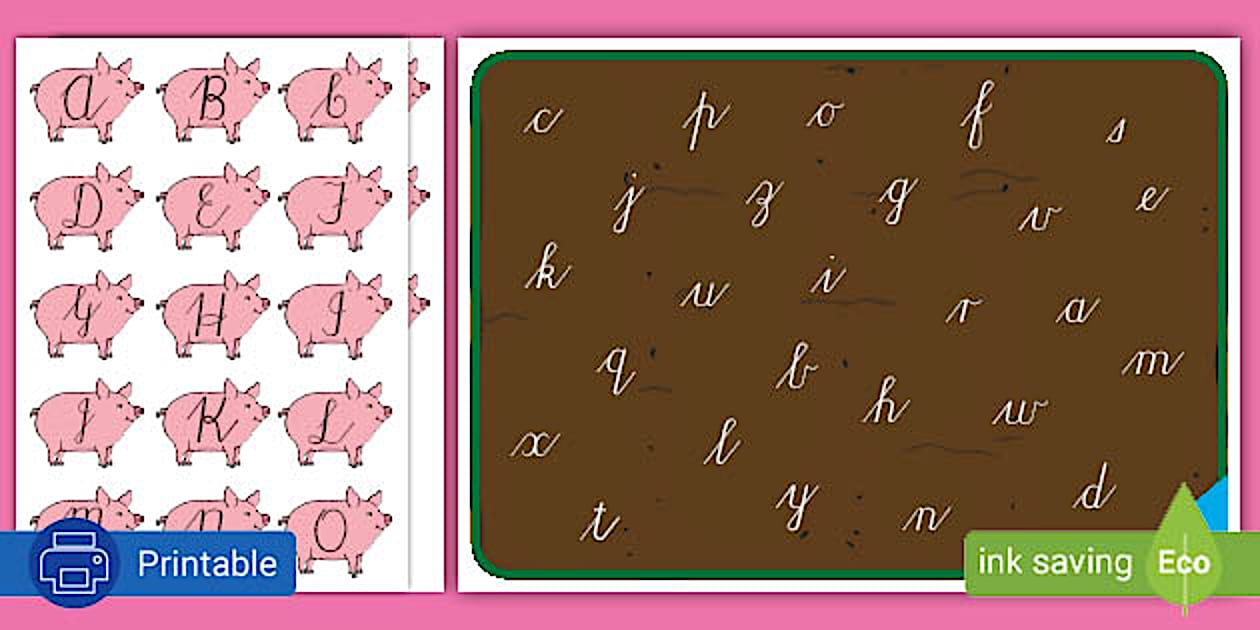Pigs in Mud Cursive Matching | Cursive Writing Game - Twinkl