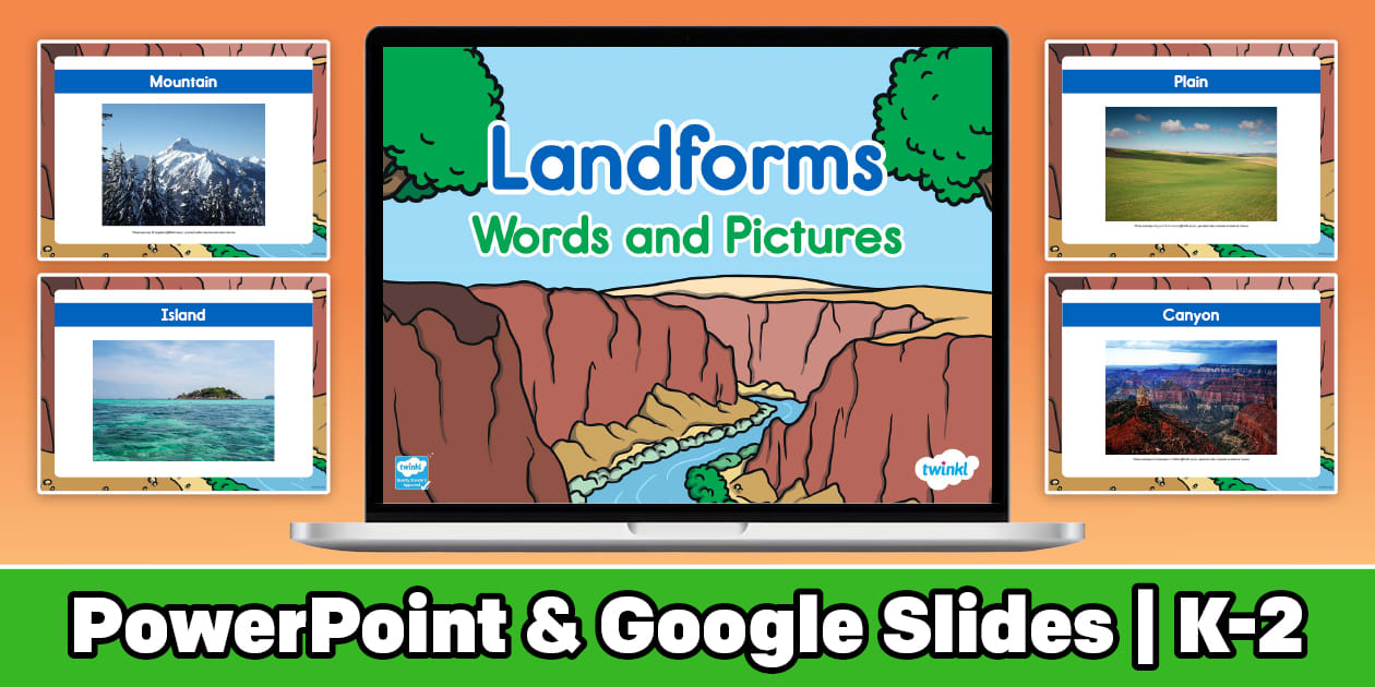 Landforms Words and Photos PowerPoint for K-2nd Grade