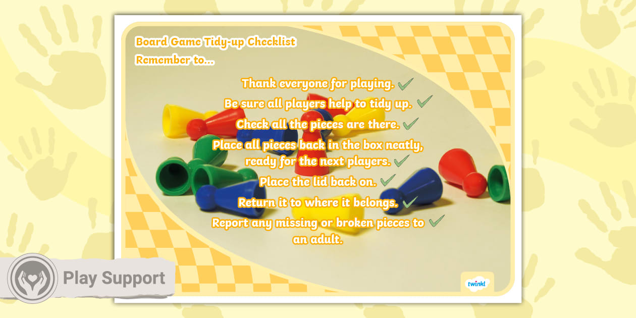 Playful Classroom Board Game Tidy-up Checklist Display Poster