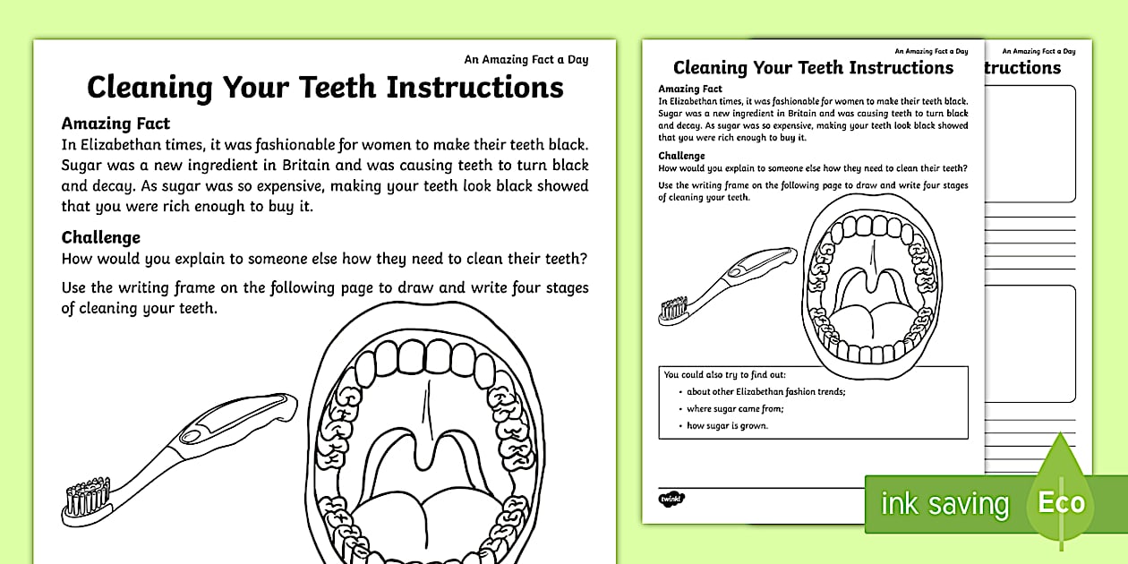 Clean Your Teeth Instructions Worksheet / Worksheet - Twinkl