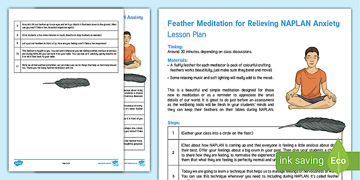Feather Meditation for Relieving NAPLAN Anxiety Lesson Plan