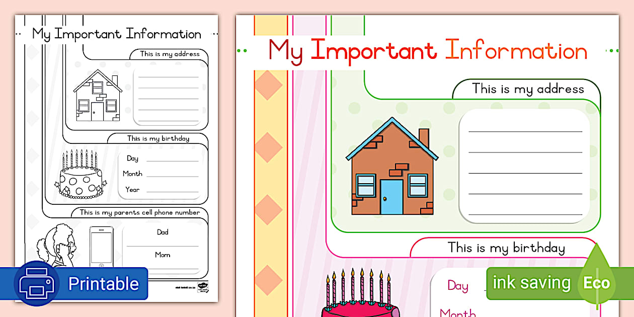 My Important Information Activity Sheet (teacher made)
