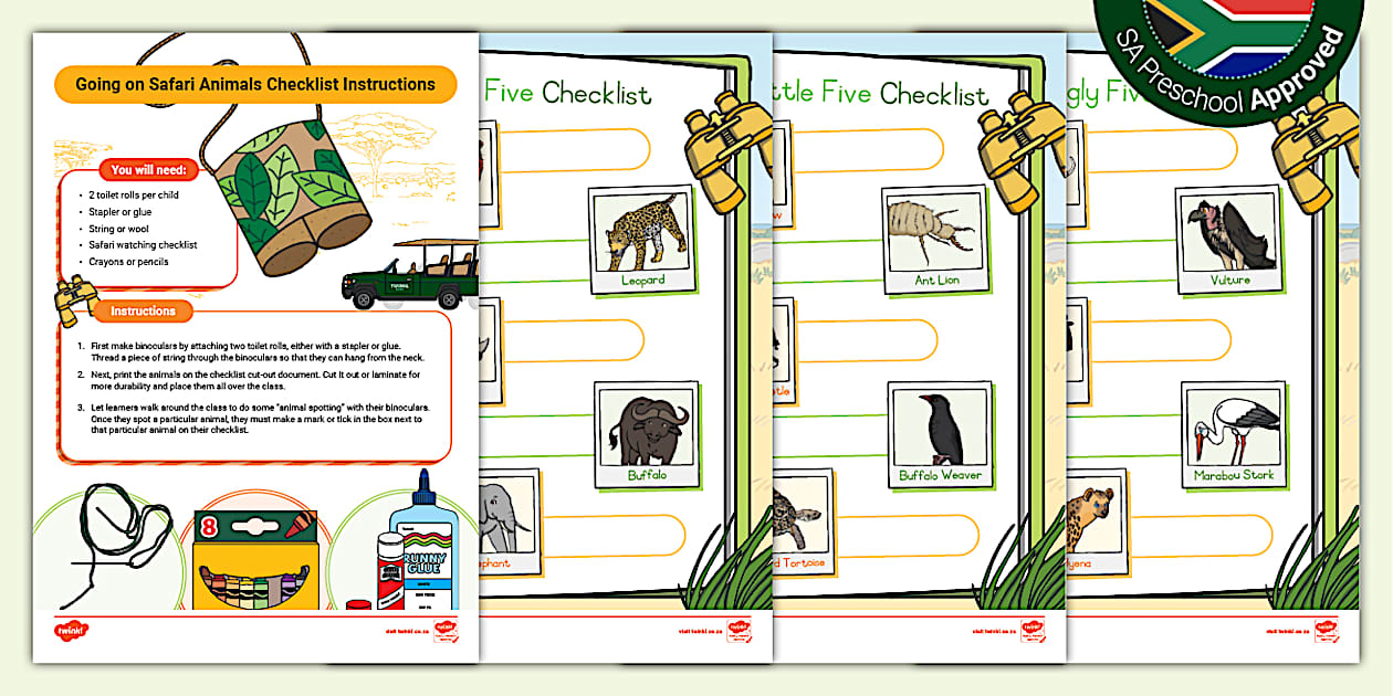 Grade 3 Life Skills Going on Safari Animals Checklist (CAPS)