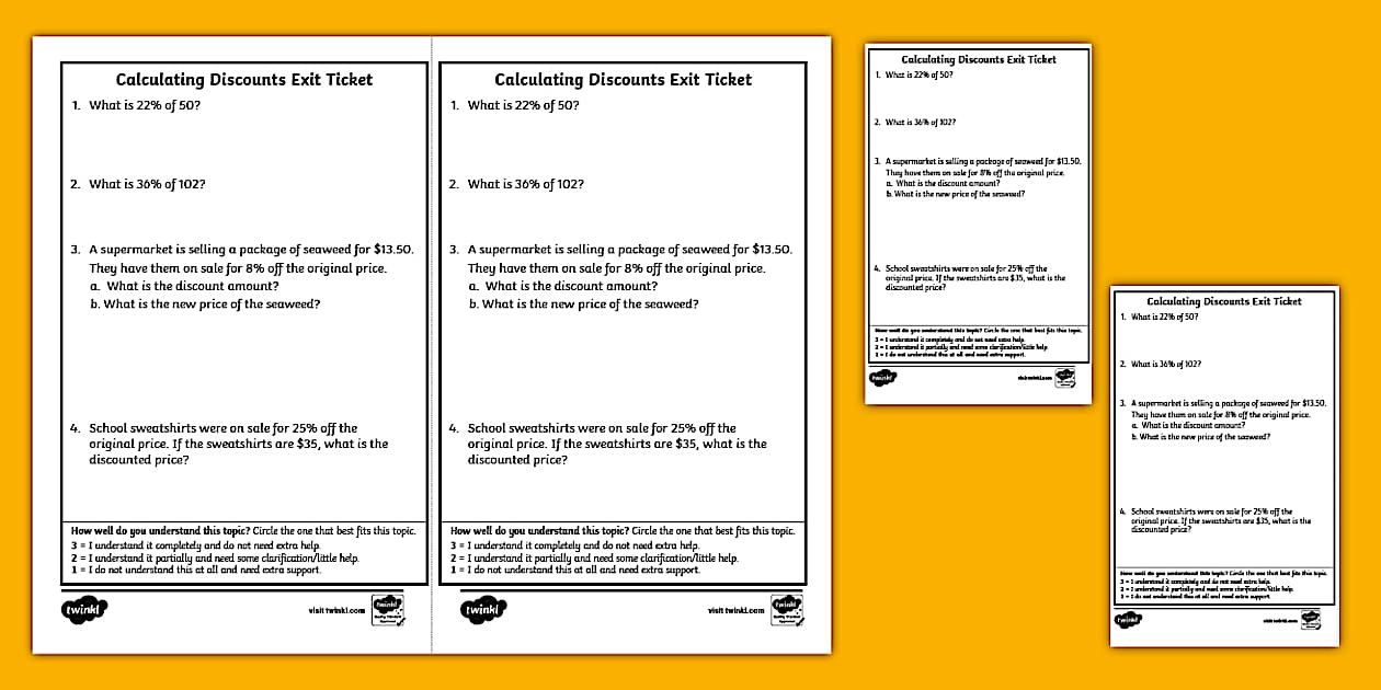 Seventh Grade Calculating Discounts Exit Ticket - Twinkl