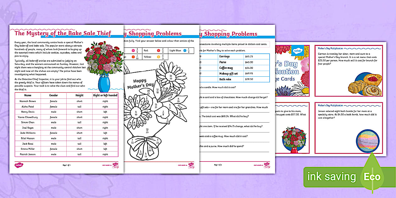 Mother's Day Math Activity Pack (Hecho por educadores)