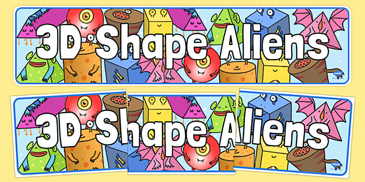 Editable 3D Shapes Display Banner Aliens (Lehrer gemacht)