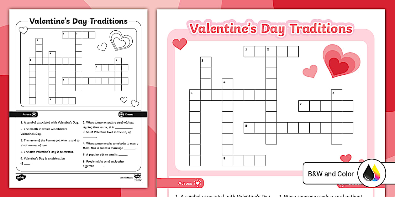 Valentine's Day Traditions Crossword | Twinkl USA - Twinkl