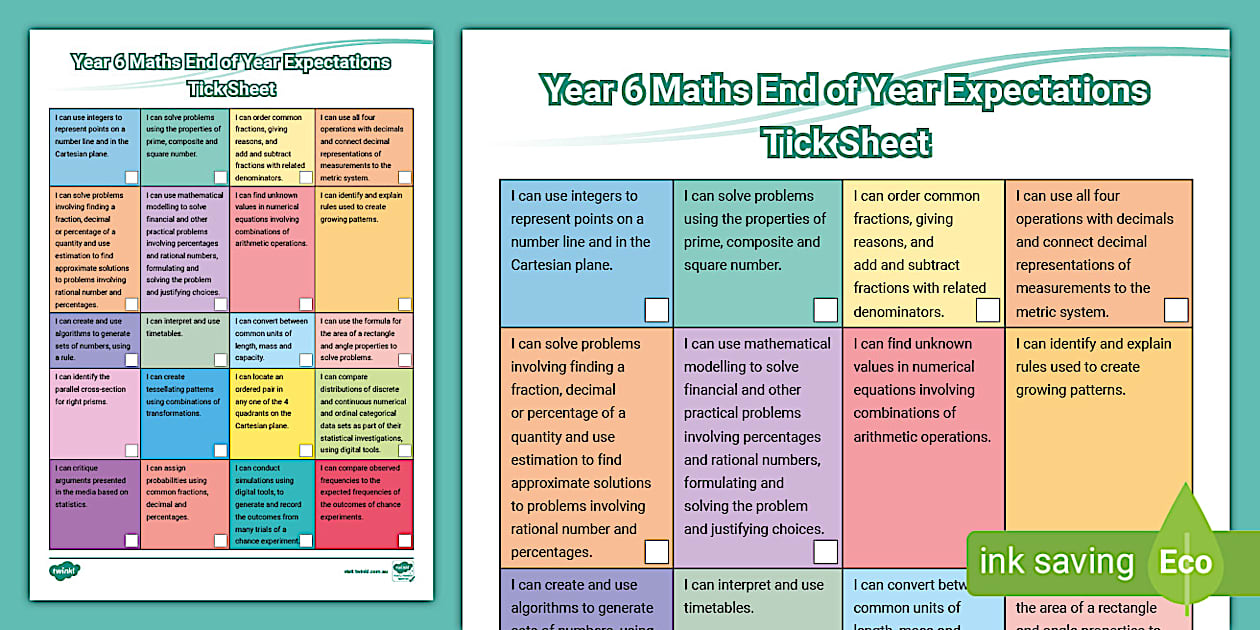 Year 6 Maths Expectations Tick Sheet | Mathematics | Twinkl