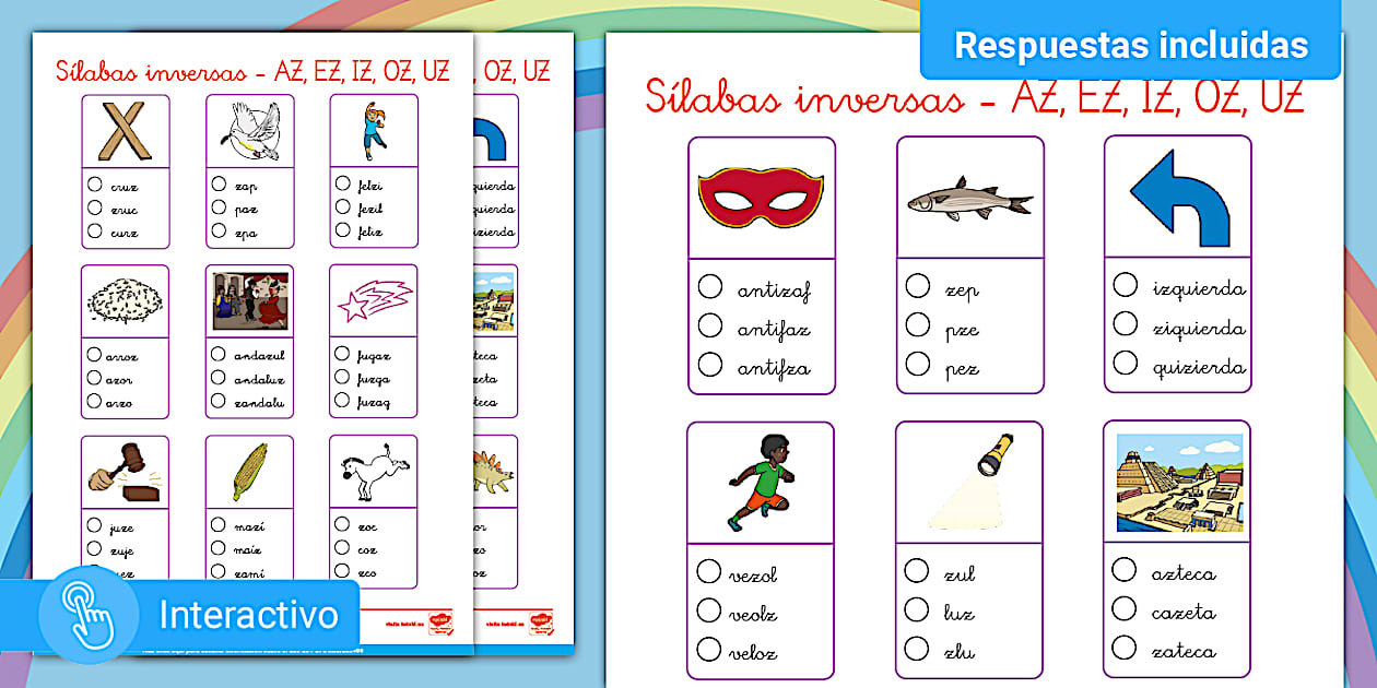 PDF interactivo: Sílabas inversas AZ, EZ, IZ, OZ, UZ