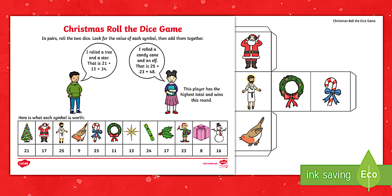 KS1 Christmas Roll the Dice Game (teacher made) - Twinkl